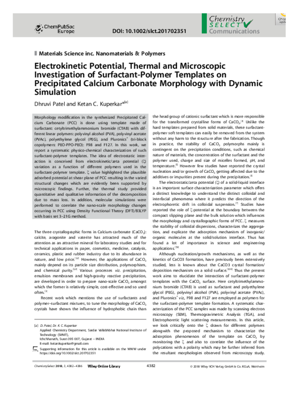 (PDF) Electrokinetic Potential, Thermal and Microscopic Investigation of Surfactant-Polymer ...