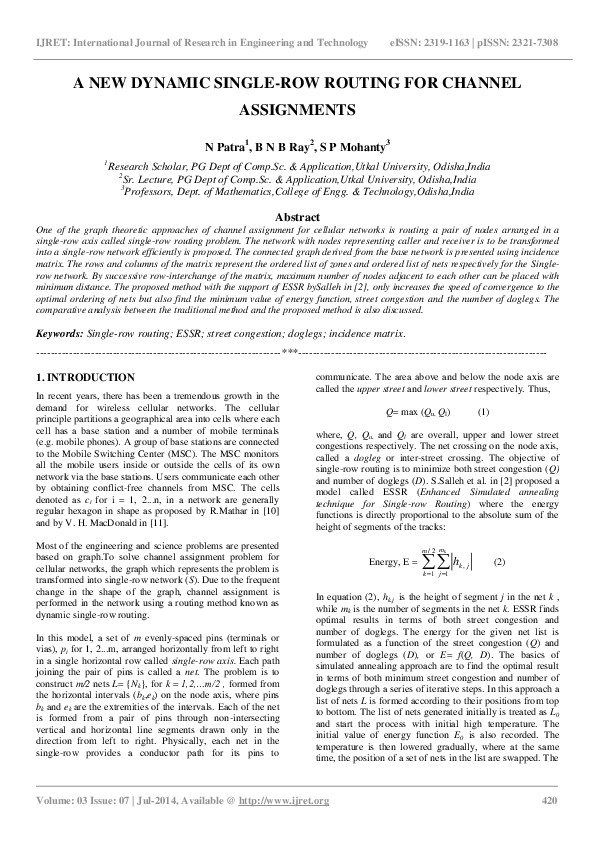(PDF) A New Dynamic Single-Row Routing for Channel Assignments | shakti mohanty - Academia.edu