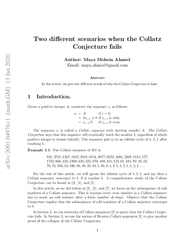 (PDF) Two different scenarios when the Collatz Conjecture fails
