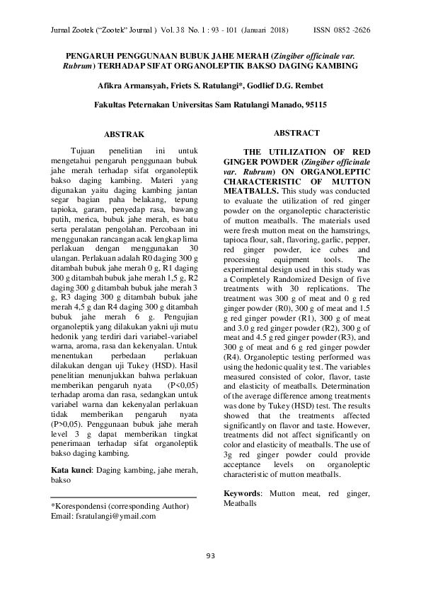 (PDF) PENGARUH PENGGUNAAN BUBUK JAHE MERAH (Zingiber officinale var ...