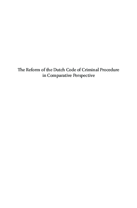 (PDF) The Reform of the Dutch Code of Criminal Procedure in Comparative ...