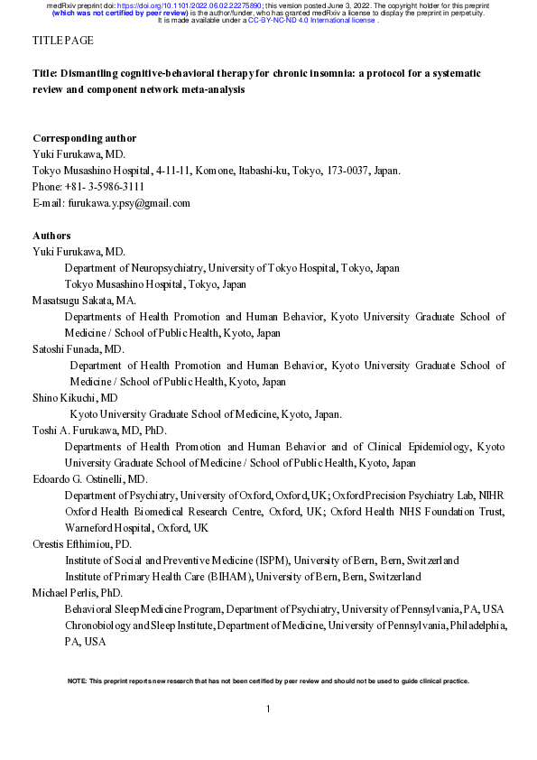 (PDF) Dismantling cognitive-behavioral therapy for chronic insomnia: a protocol for a systematic ...
