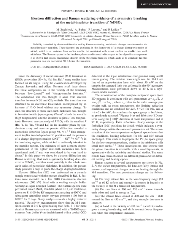 (PDF) Electron diffraction and Raman scattering evidence of a symmetry breaking at the metal ...
