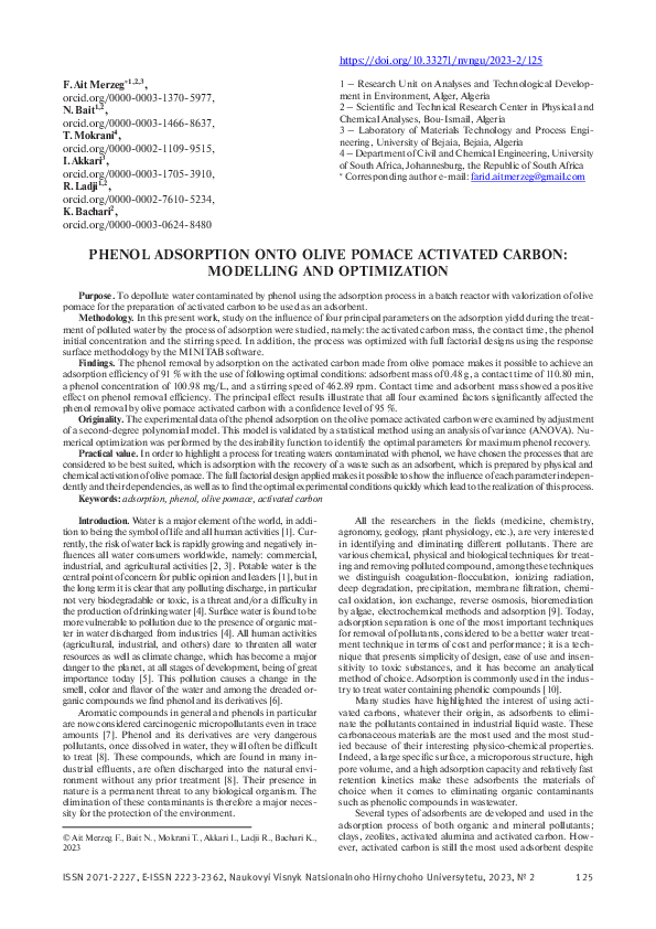 (PDF) Phenol adsorption onto olive pomace activated carbon: modelling and optimization