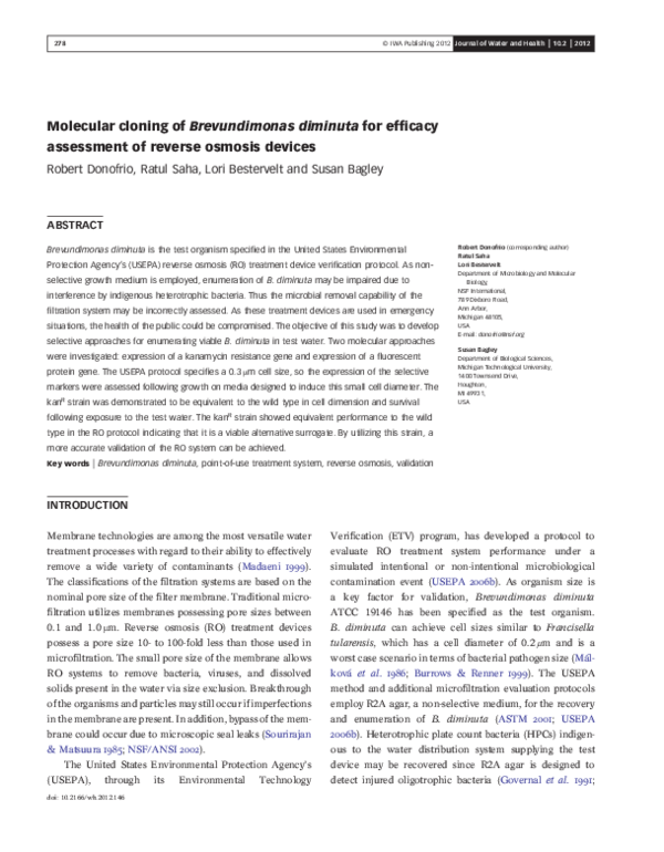 (PDF) Molecular cloning of Brevundimonas diminuta for efficacy ...