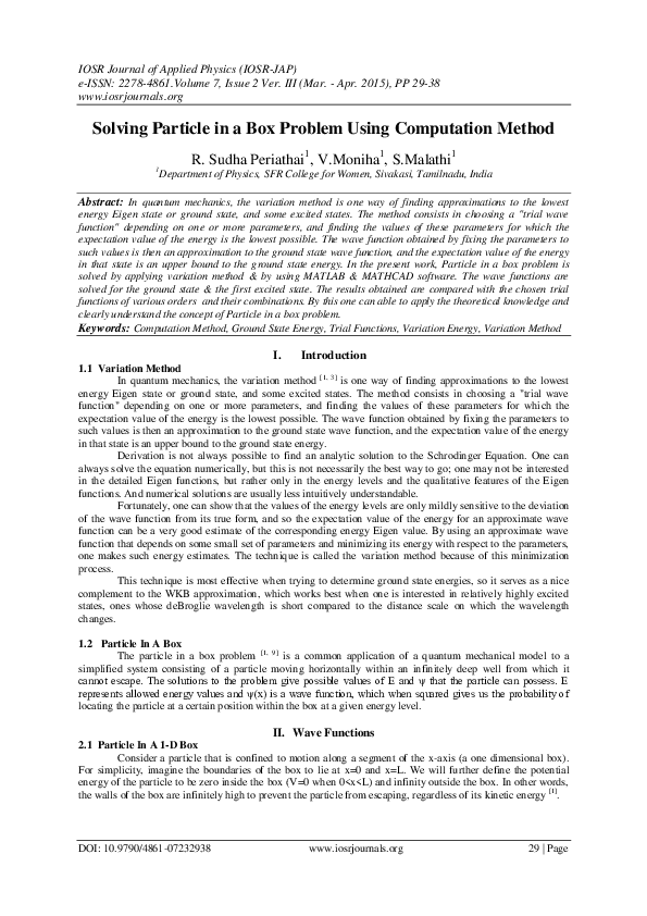 (PDF) Solving Particle in a Box Problem Using Computation Method