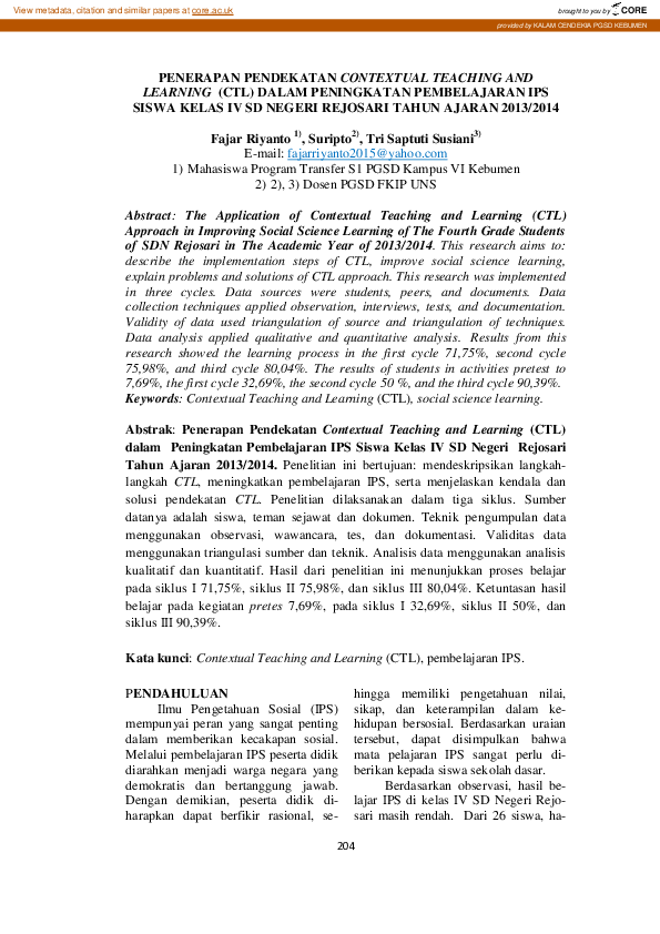 (PDF) Penerapan Pendekatan Contextual Teaching and Learning (CTL) Dalam Peningkatan Pembelajaran ...