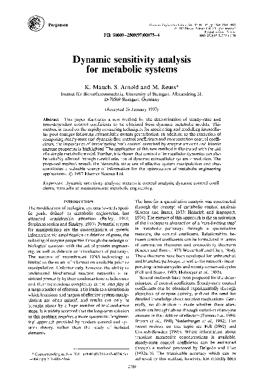(PDF) Dynamic sensitivity analysis for metabolic systems
