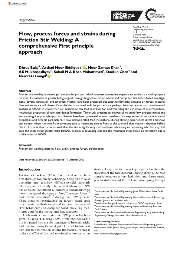 Pdf Flow Process Forces And Strains During Friction Stir Welding A Comprehensive First
