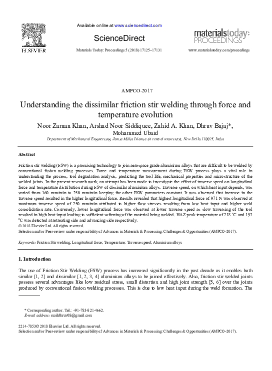 Pdf Understanding The Dissimilar Friction Stir Welding Through Force