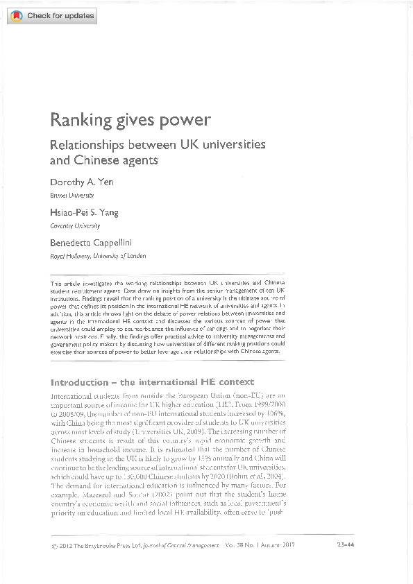 (PDF) Ranking Gives Power: Relationships between UK Universities and ...