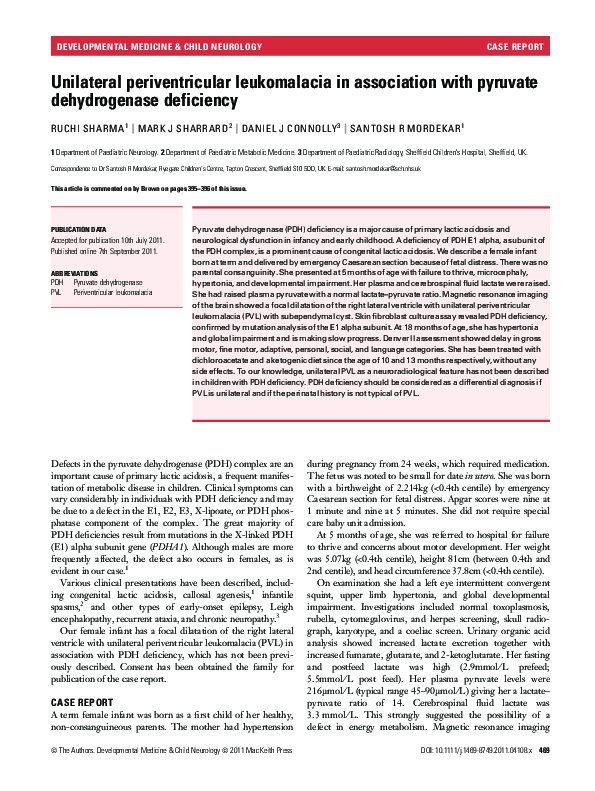 (PDF) Unilateral periventricular leukomalacia in association with ...