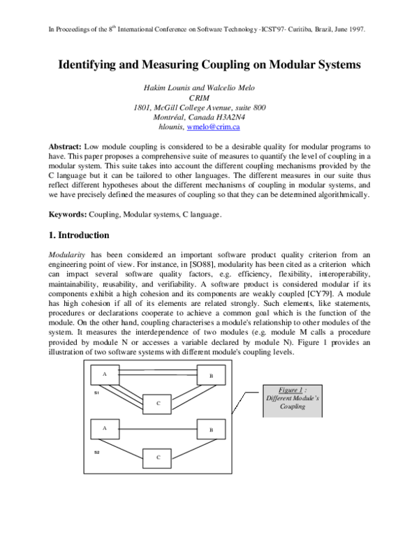 Pdf Identifying And Measuring Coupling On Modular Systems