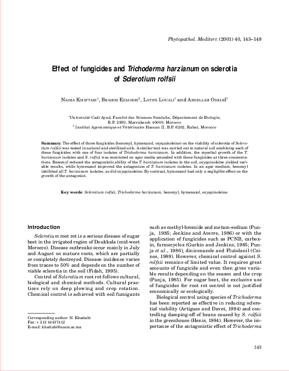 (PDF) Effect of fungicides and Trichoderma harzianum on sclerotia of Sclerotium rolfsii [Beta ...