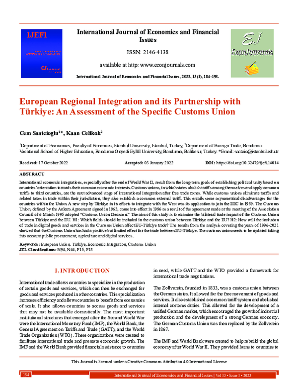 (PDF) European Regional Integration and its Partnership with Türkiye ...