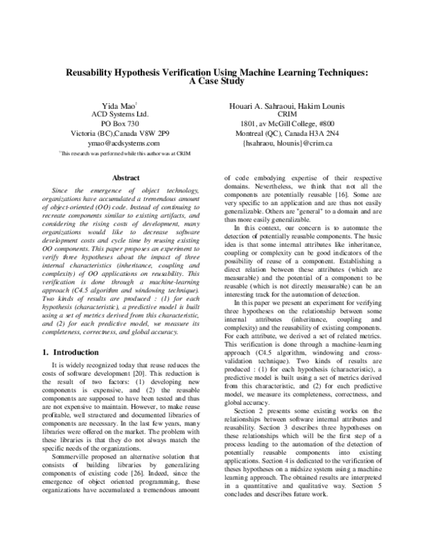 Pdf Reusability Hypothesis Verification Using Machine Learning