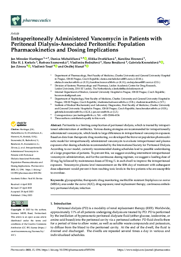(PDF) Intraperitoneally Administered Vancomycin in Patients with ...