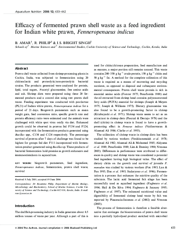 (PDF) Efficacy of fermented prawn shell waste as a feed ingredient for ...