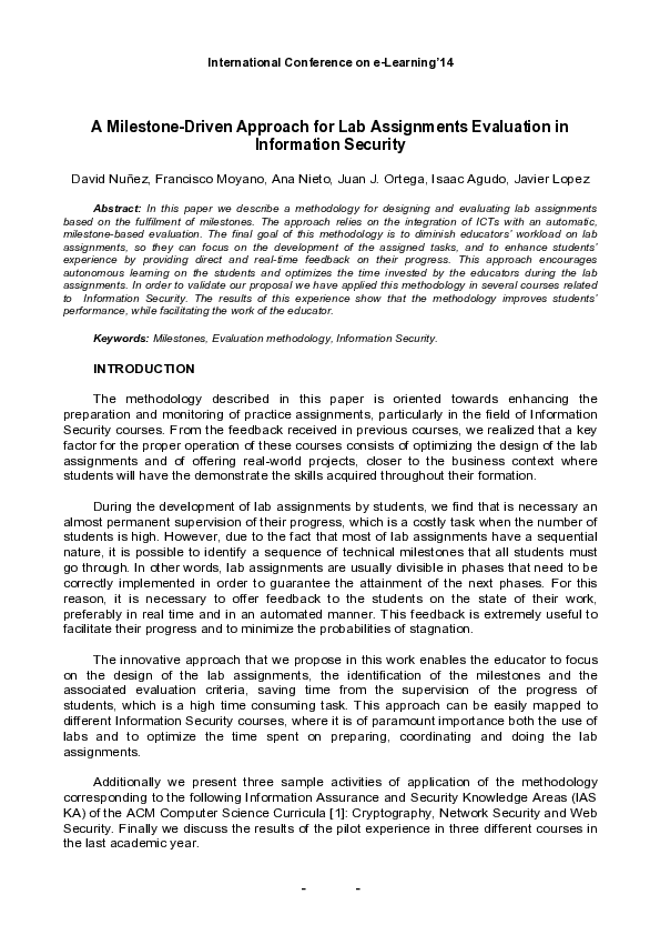 (PDF) A Milestone-Driven Approach for Lab Assignments Evaluation in Information Security