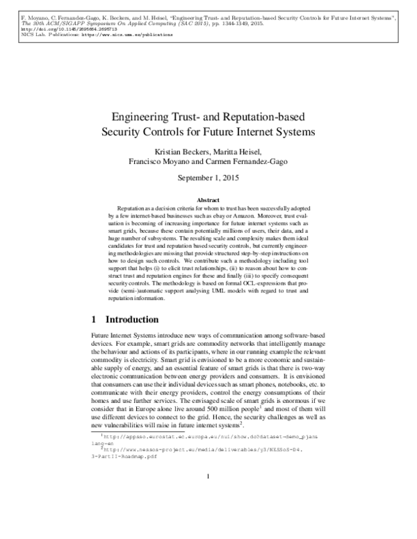 (PDF) Engineering trust- and reputation-based security controls for future internet systems
