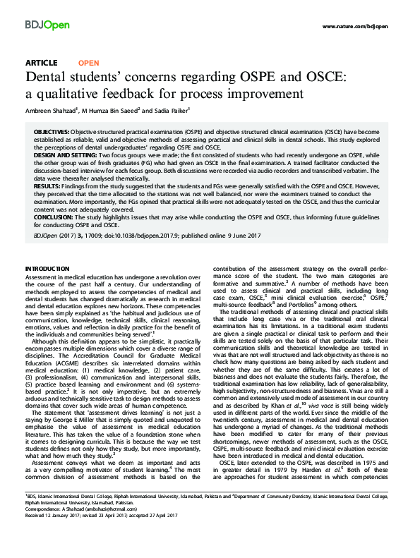 (PDF) Dental students’ concerns regarding OSPE and OSCE: a qualitative ...