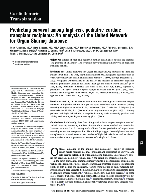 (PDF) Predicting survival among high-risk pediatric cardiac transplant ...