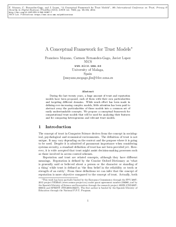 (PDF) A Conceptual Framework for Trust Models