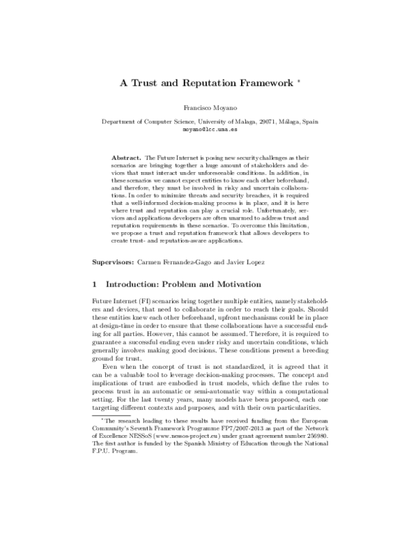 (PDF) A Trust and Reputation Framework