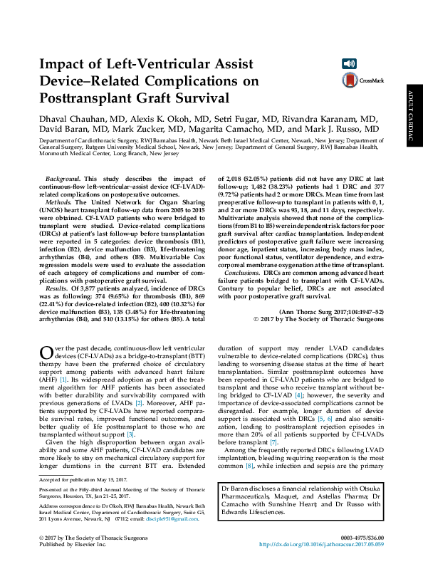 (PDF) Impact of Left-Ventricular Assist Device–Related Complications on Posttransplant Graft ...