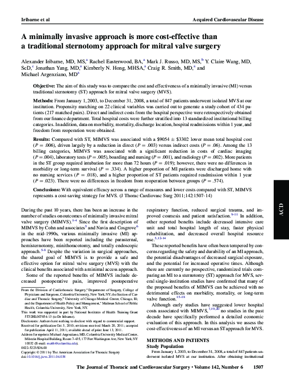 (PDF) Cost-Effectiveness of MI vs. Sternotomy in MVS