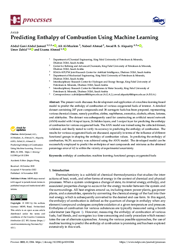 (PDF) Predicting Enthalpy of Combustion Using Machine Learning