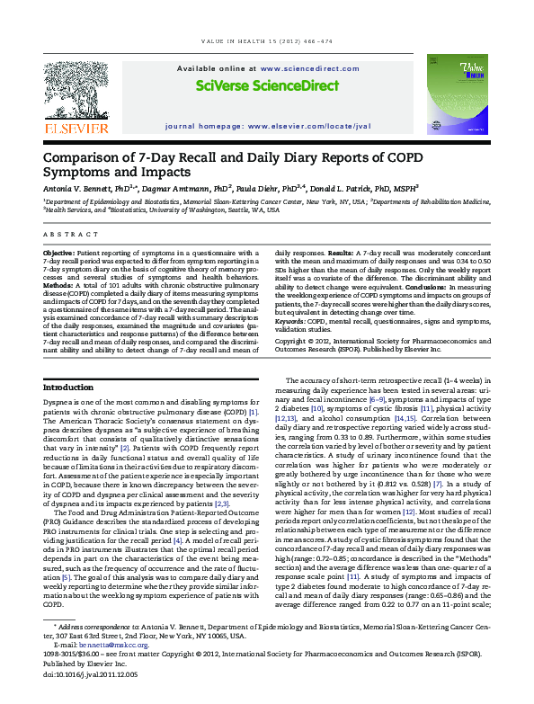 (PDF) Comparison of 7-Day Recall and Daily Diary Reports of COPD ...