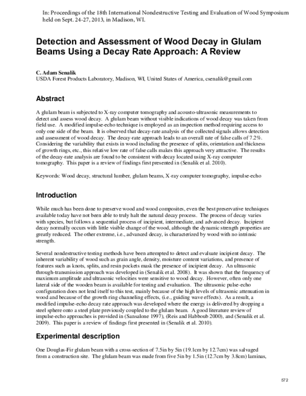 (PDF) Detection and assessment of wood decay in glulam beams using a ...