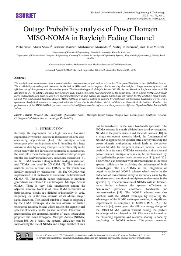 (PDF) Outage Probability analysis of Power Domain MISO-NOMA in Rayleigh Fading Channel
