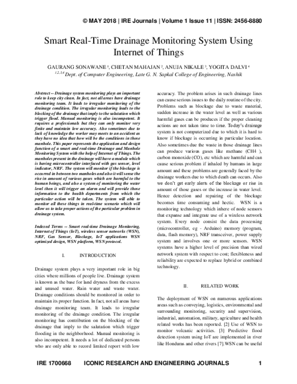 (PDF) Smart Real-time Drainage Monitoring System Using Internet Of Things