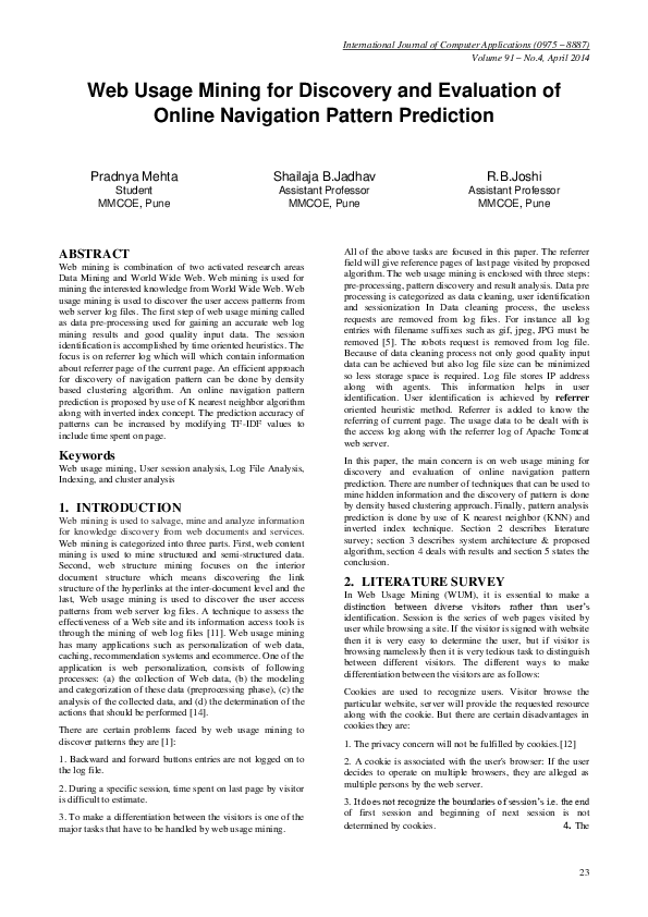 Pdf Web Usage Mining For Discovery And Evaluation Of Online Navigation Pattern Prediction