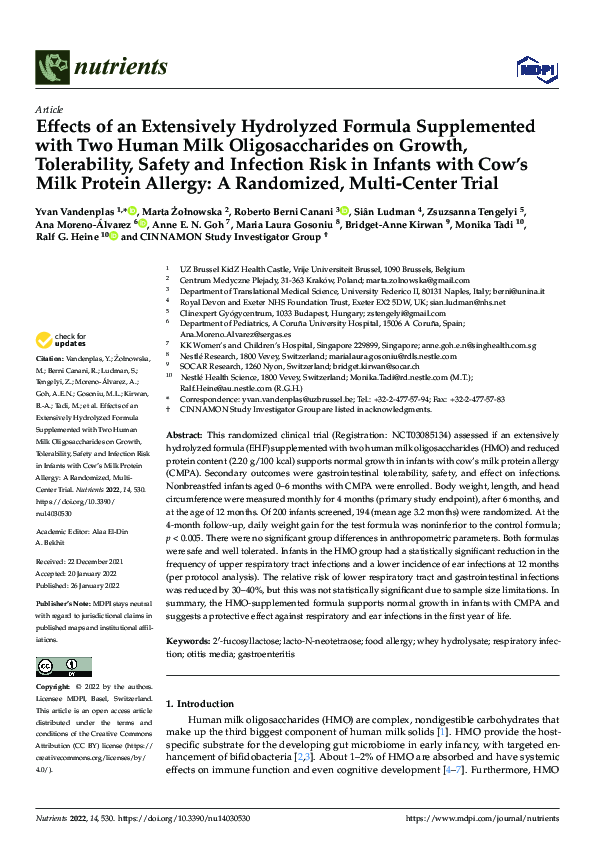 (PDF) Effects of an Extensively Hydrolyzed Formula Supplemented with ...