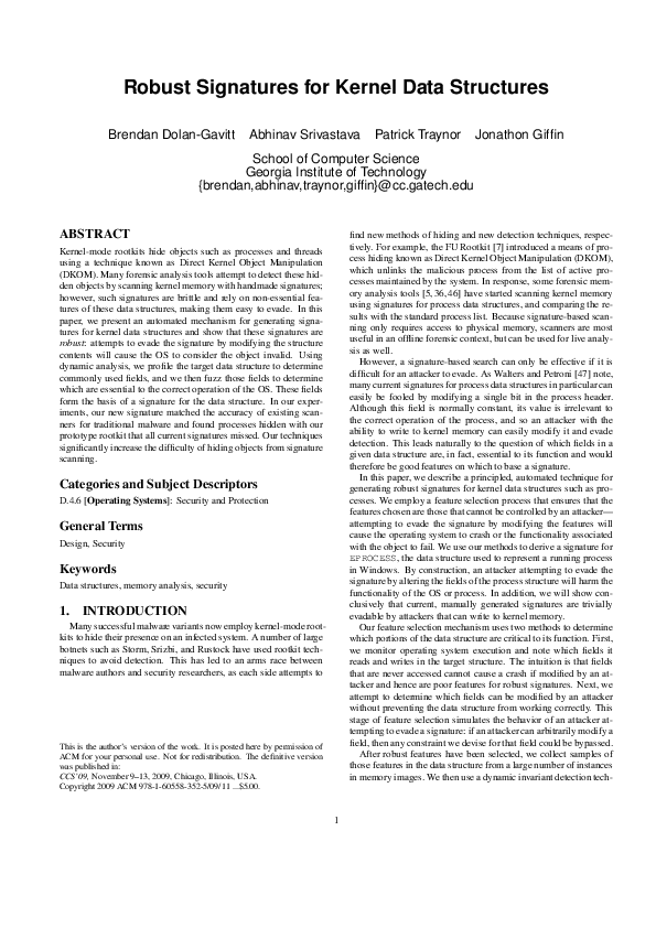 (PDF) Robust signatures for kernel data structures