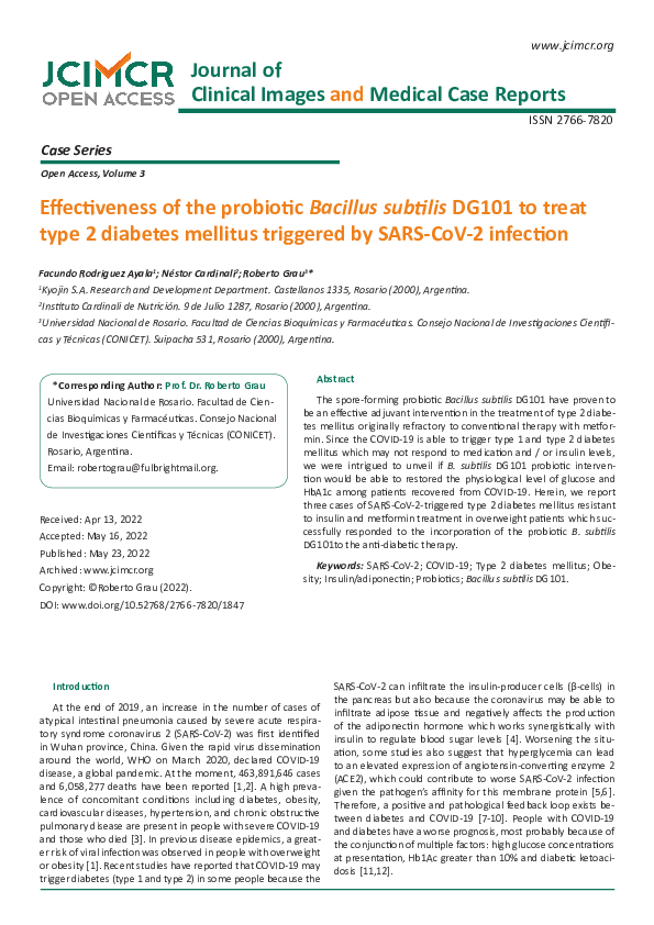 (PDF) Effectiveness of the probiotic Bacillus subtilis DG101 to treat ...