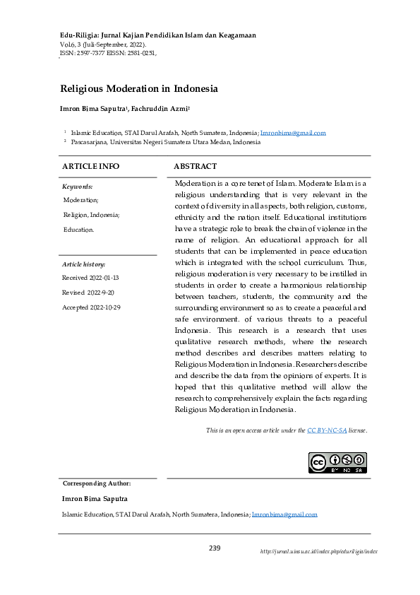 (PDF) Religious Moderation in Indonesia