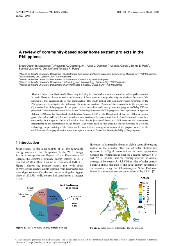 (PDF) A review of community-based solar home system projects in the ...