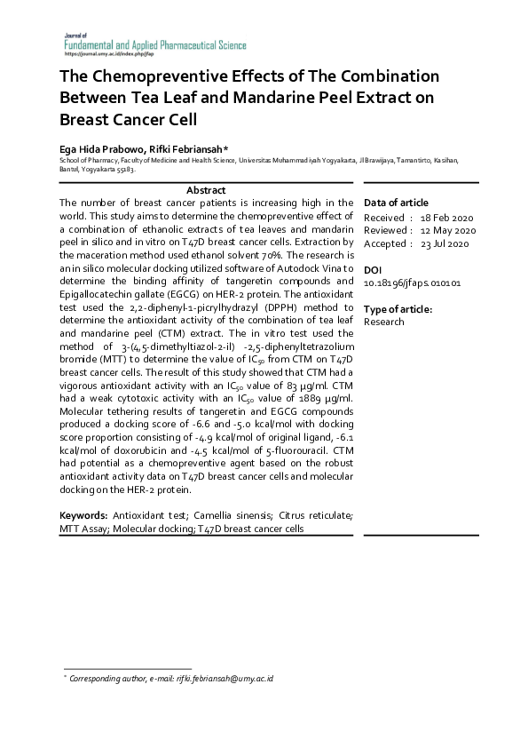 (PDF) The Chemopreventive Effects of The Combination Between Tea Leaf and Mandarine Peel Extract ...