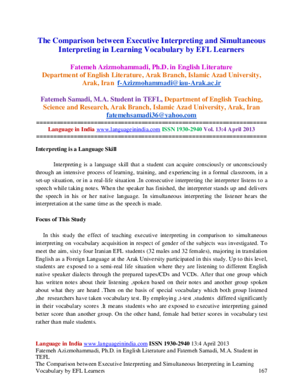 (PDF) The Comparison between Executive Interpreting and Simultaneous Interpreting in Learning ...