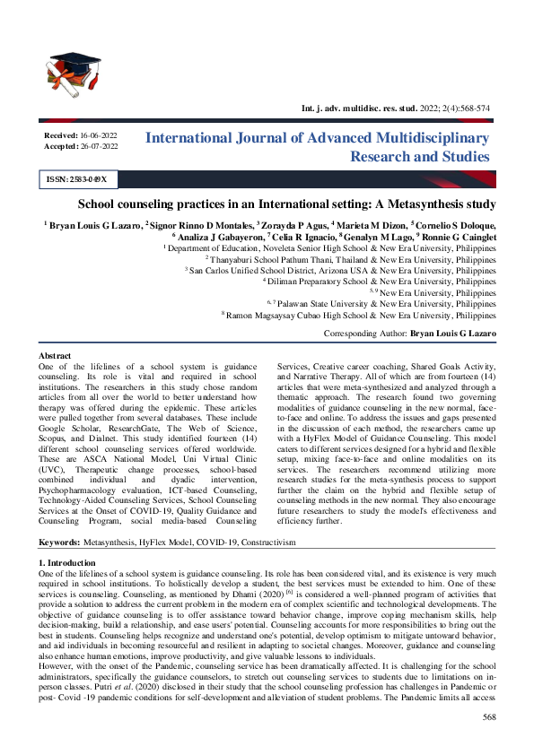 (PDF) School counseling practices in an International setting: A ...