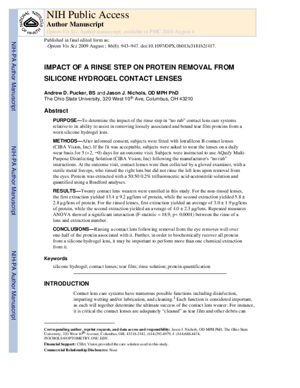 (PDF) Impact of a Rinse Step on Protein Removal From Silicone Hydrogel ...