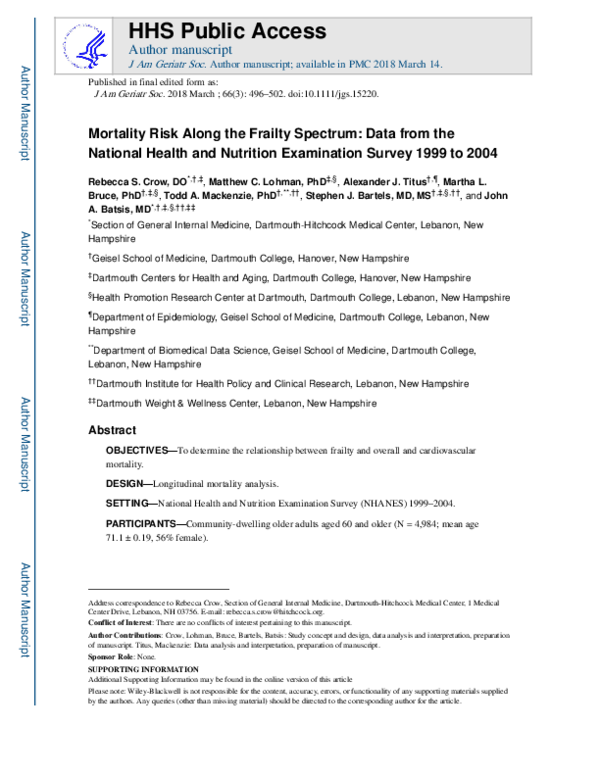 (PDF) Mortality Risk Along the Frailty Spectrum: Data from the National ...