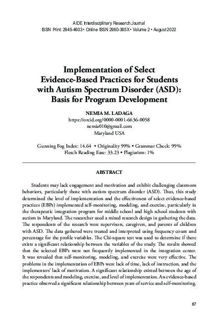 (PDF) Implementation of Select Evidence-Based Practices for Students ...