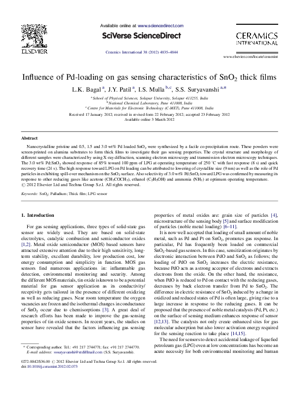 (PDF) Influence of Pd-loading on gas sensing characteristics of SnO2 ...
