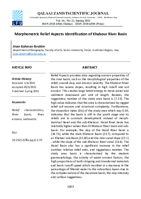 (PDF) Morphometric Relief Aspects Identification of Khabour River Basin