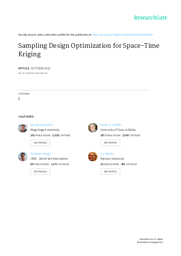 (PDF) Sampling Design Optimization for Space-Time Kriging
